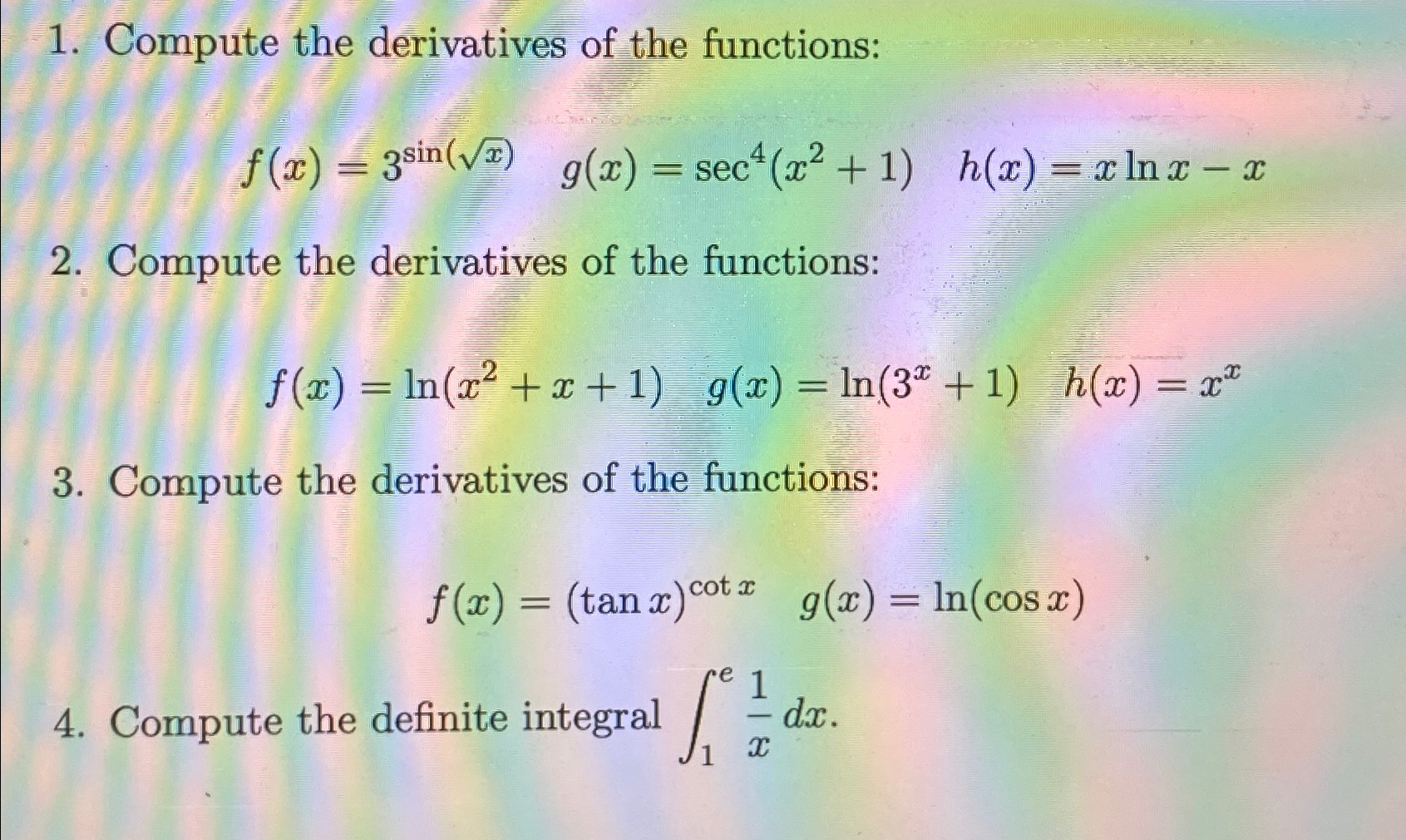 Solved Compute the derivatives of the | Chegg.com
