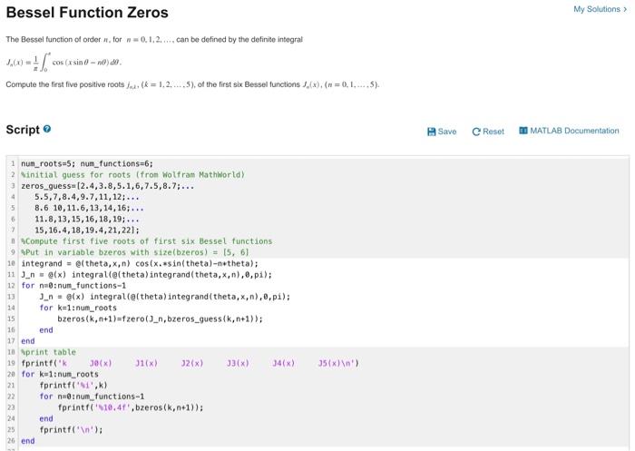Solved Bessel Function Zeros My Solutions ? The Bessel | Chegg.com