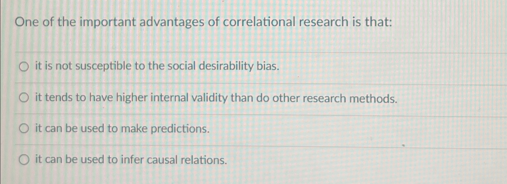Solved One of the important advantages of correlational | Chegg.com