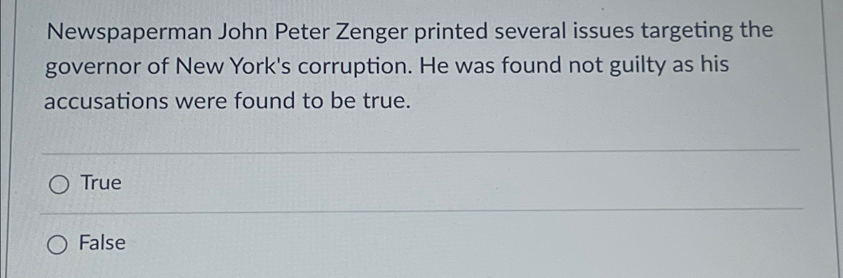 Solved Newspaperman John Peter Zenger printed several issues | Chegg.com