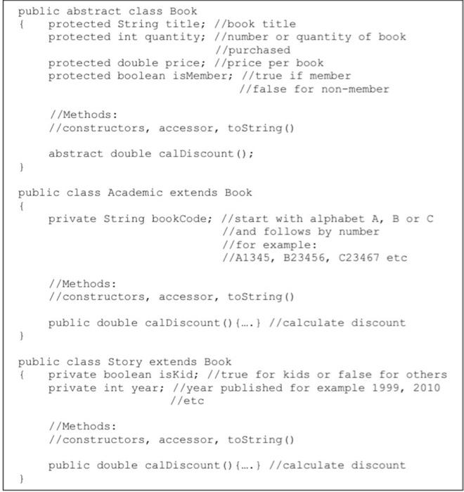 Solved public abstract class Book { protected String title; | Chegg.com