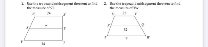 Solved 1. Use the trapezoid midsegment theorem to find the | Chegg.com