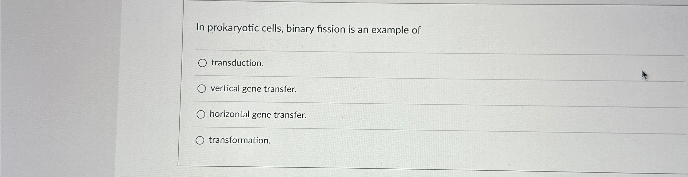 Solved In prokaryotic cells, binary fission is an example | Chegg.com