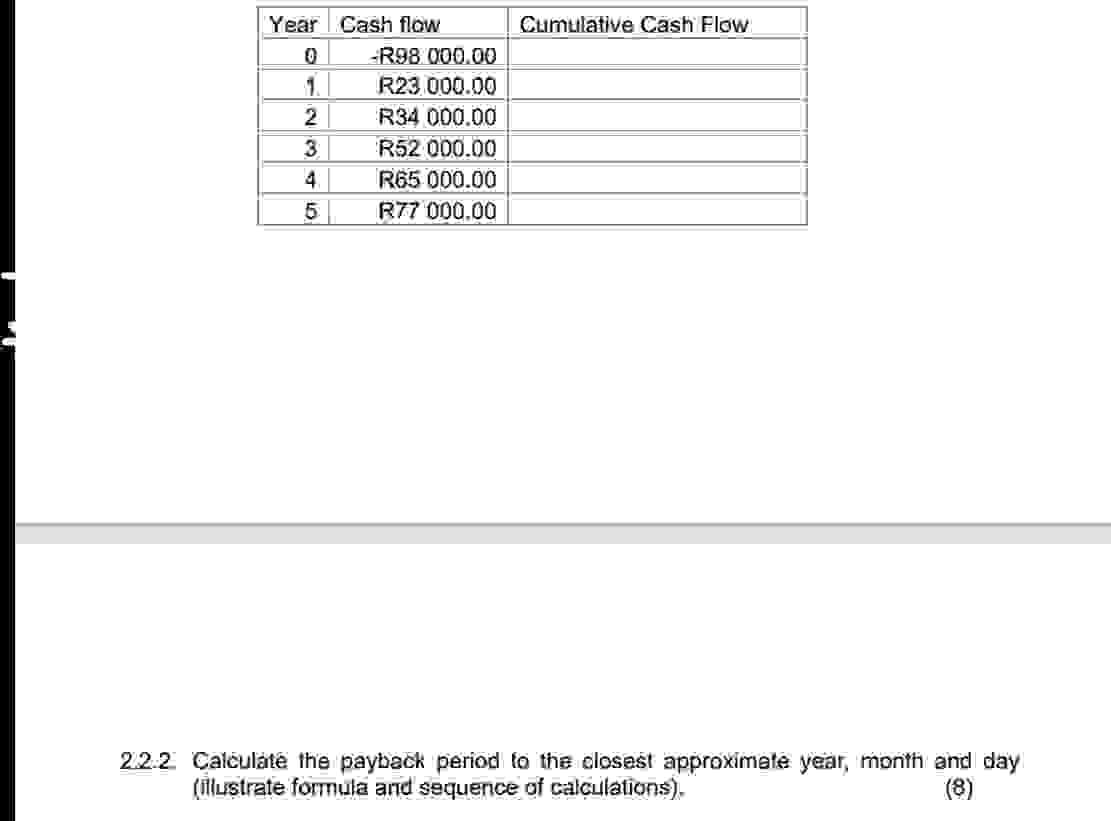 Solved Calculate the payback period to the elosest | Chegg.com
