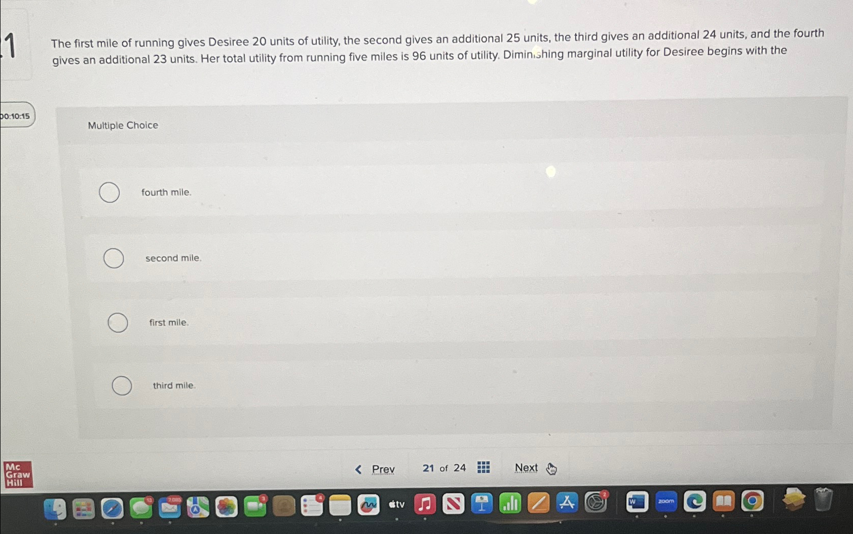 Solved 1The first mile of running gives Desiree 20 ﻿units of | Chegg.com