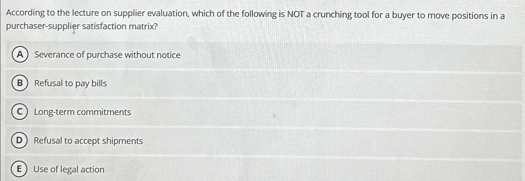 Solved According to the lecture on supplier evaluation, | Chegg.com