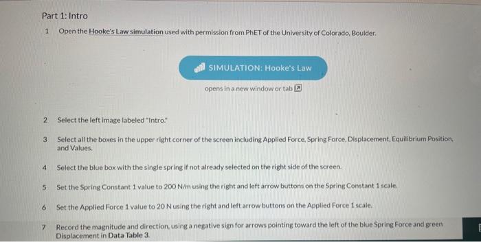 Solved Part 1: Intro Open the Hooke's Law simulation used | Chegg.com