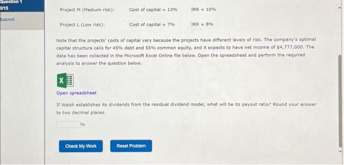 Solved Excel Online Structured Activity: Residual dividend | Chegg.com