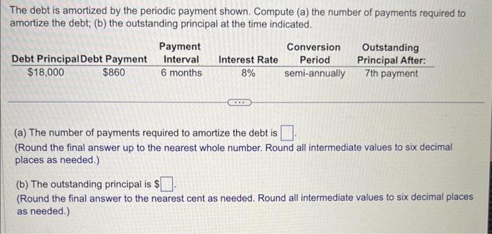 Solved The debt is amortized by the periodic payment shown. | Chegg.com