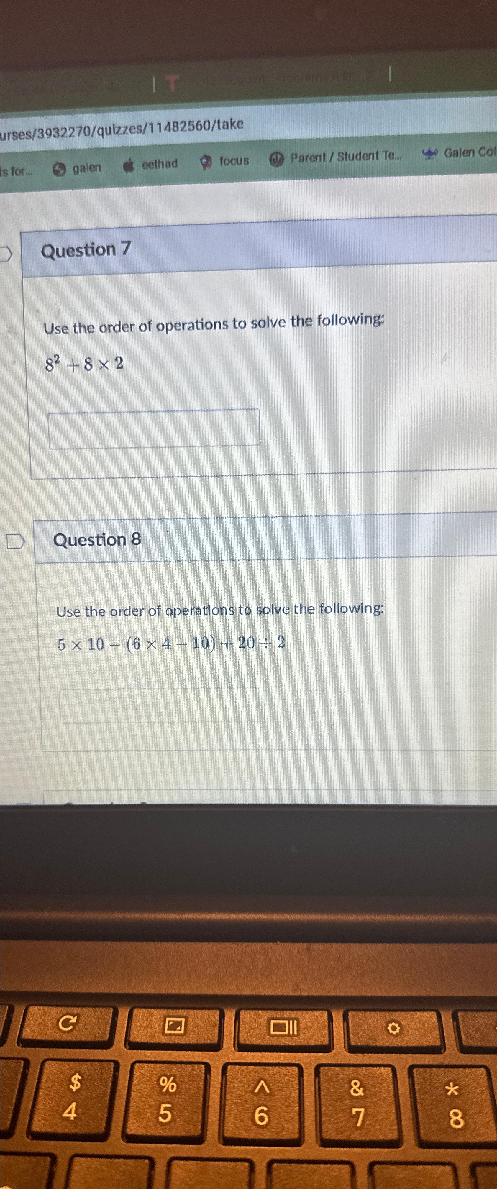 Solved Question 7Use the order of operations to solve the | Chegg.com