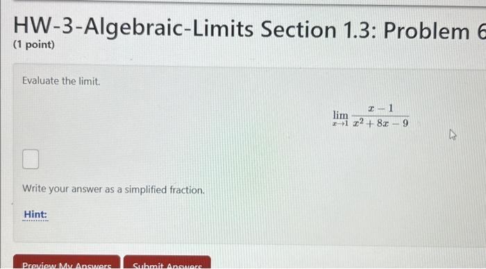 Solved HW-3-Algebraic-Limits Section 1.3: Problem (1 point) | Chegg.com