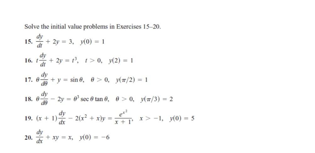 Solved Solve the initial value problems in Exercises 15-20. | Chegg.com