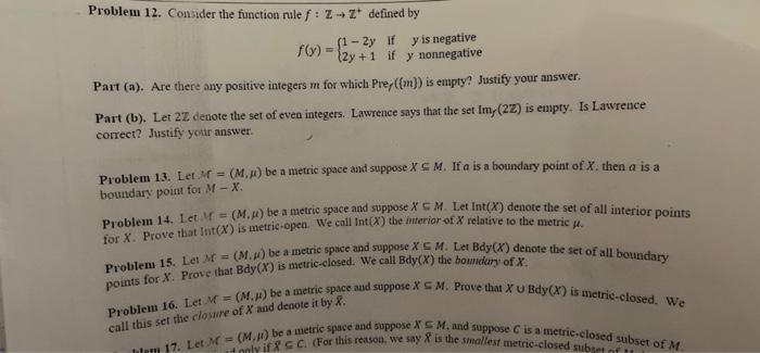 Problem 12. Consider the function rule f:Z→Z+defined | Chegg.com