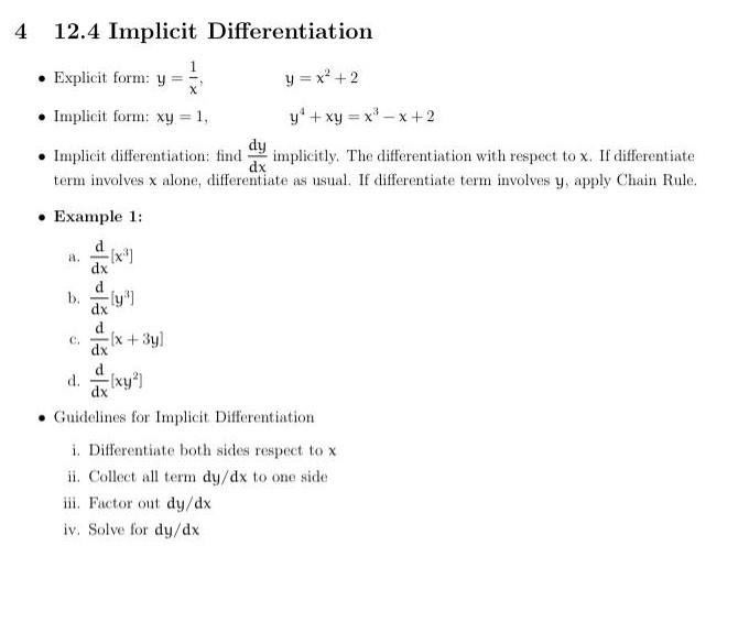 Solved 12.4 Implicit Differentiation - Explicit form: | Chegg.com