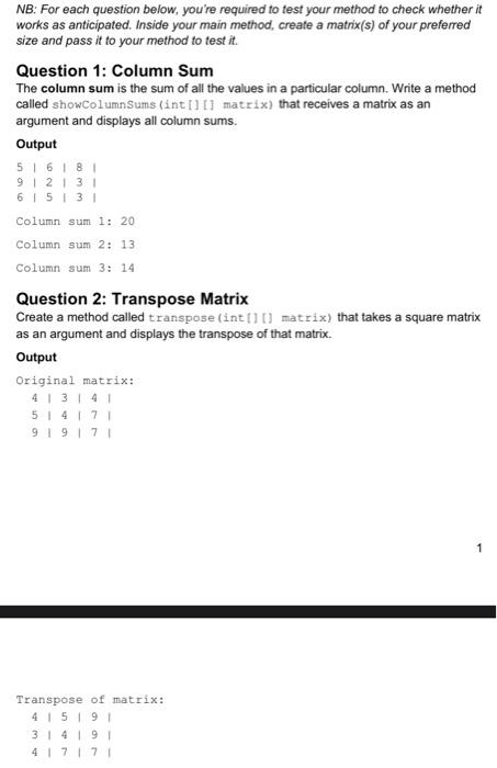 Solved NB: For each question below, you're required to test | Chegg.com