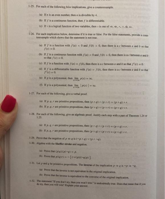 Solved 1-25. For each of the following false implications, | Chegg.com