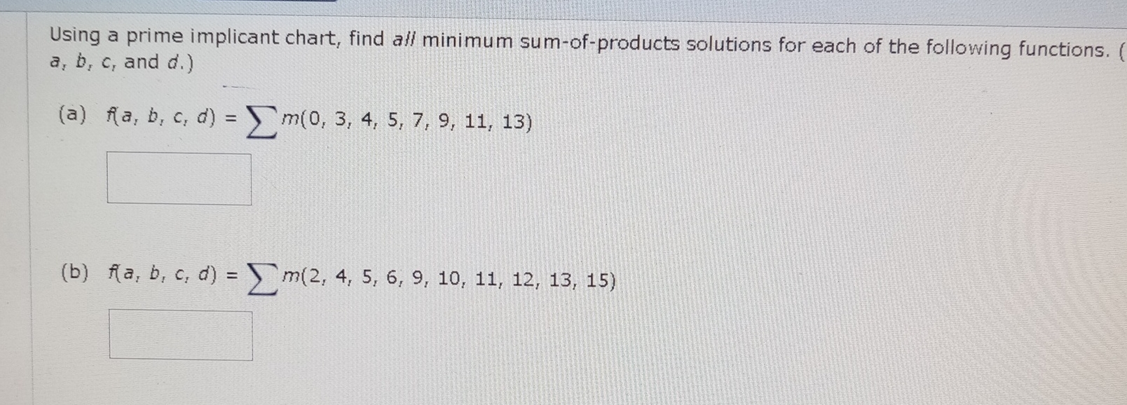 Solved Using A Prime Implicant Chart Find All Minimum