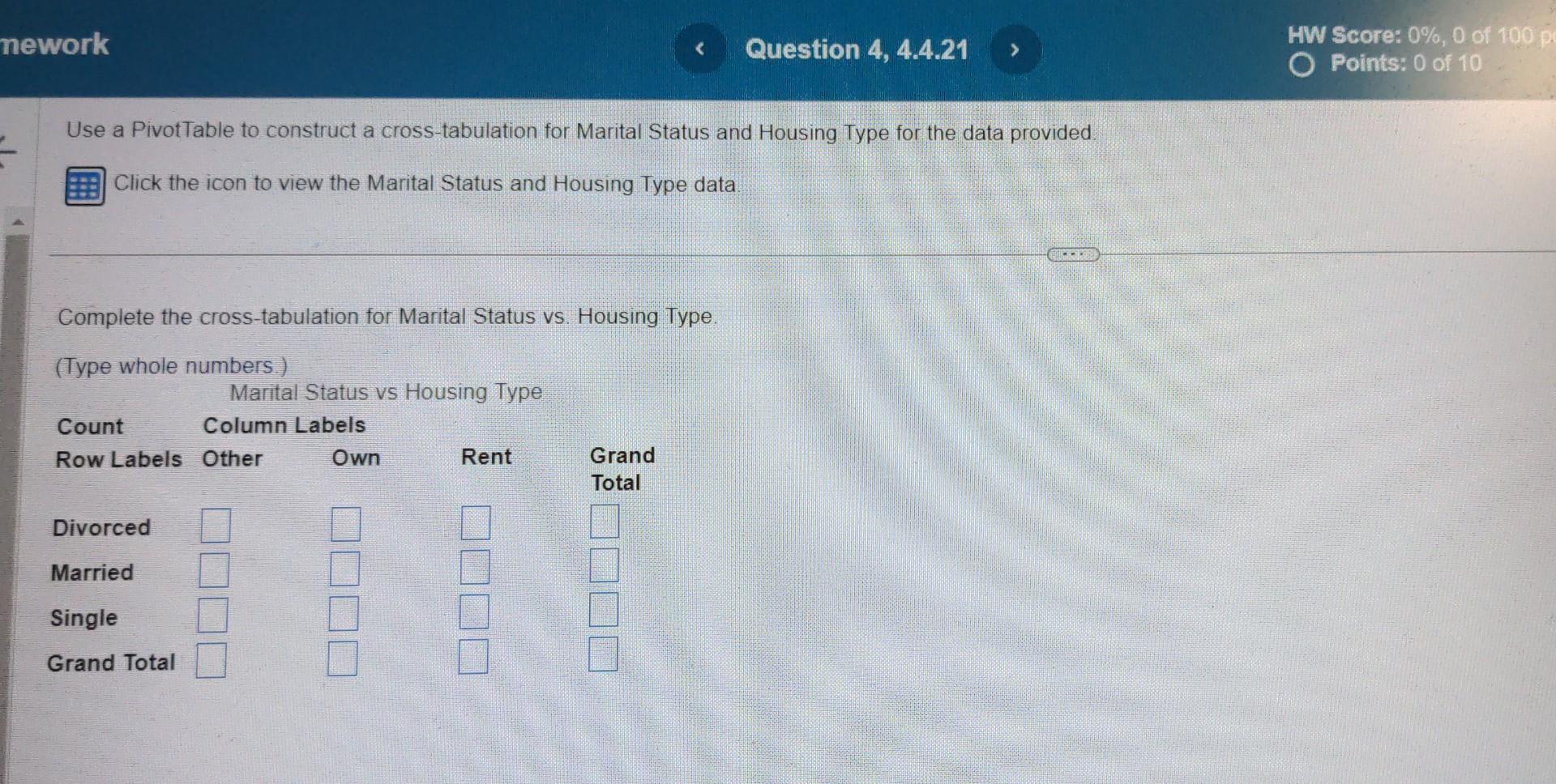 Solved Use a PivotTable to construct a cross-tabulation for | Chegg.com