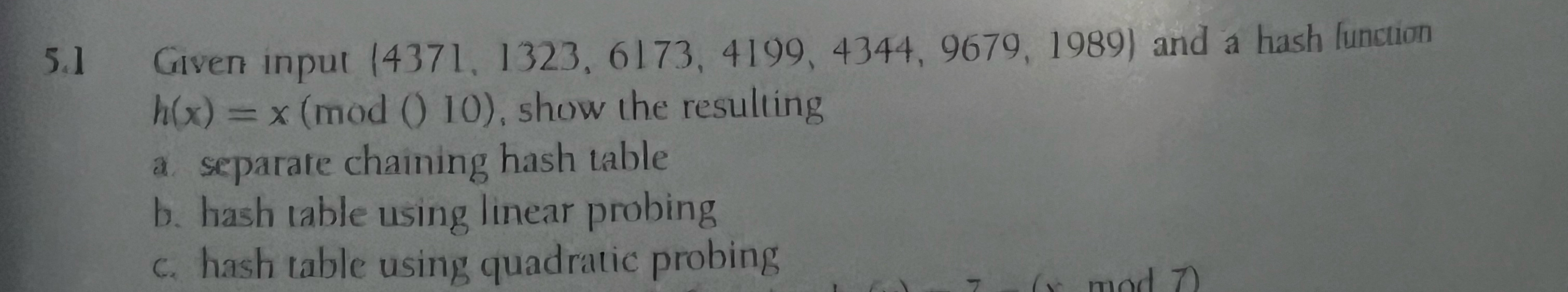 Solved 5.1 ﻿Given input (4371,1323,6173,4199,4344,9679,1989) | Chegg.com
