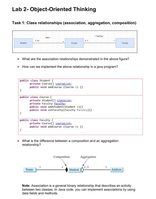 Solved Lab 2- Object-Oriented Thinking Task 1: Class | Chegg.com