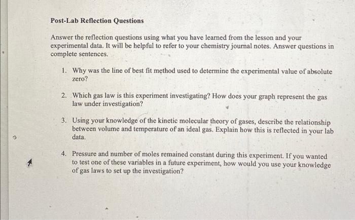 Post-Lab Reflection Questions Answer the reflection | Chegg.com