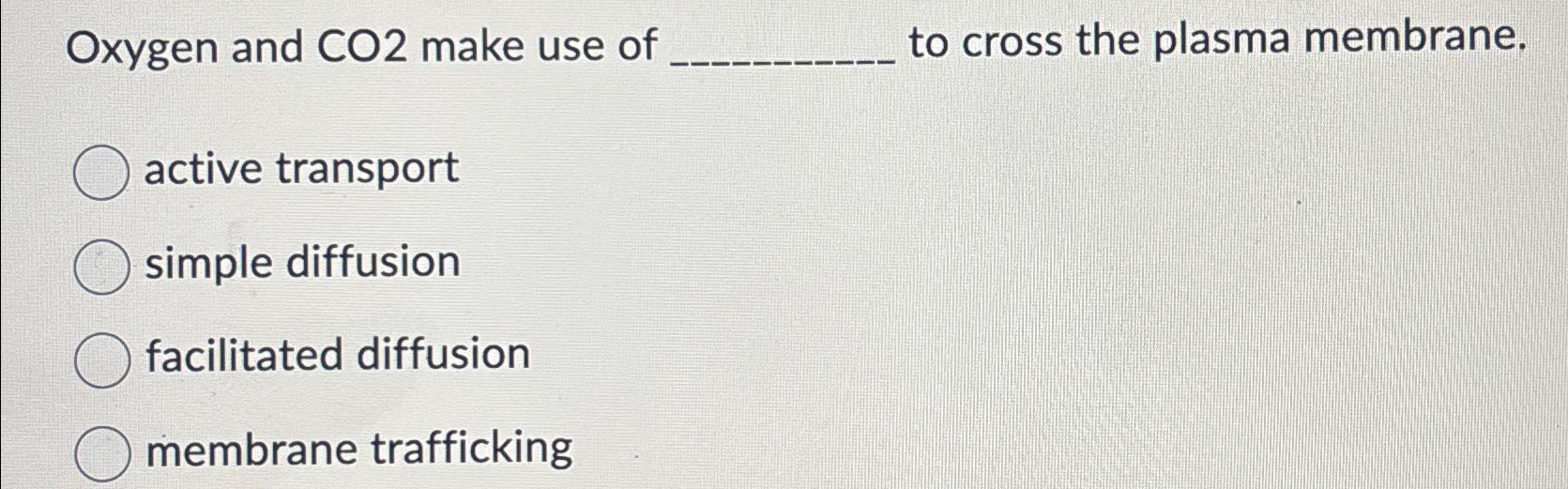 Solved Oxygen and CO2 ﻿make use of to cross the plasma | Chegg.com