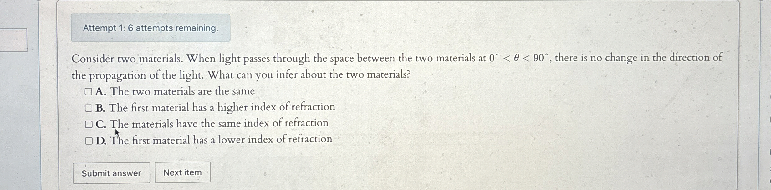 Solved Attempt 1: 6 ﻿attempts remaining.Consider two | Chegg.com