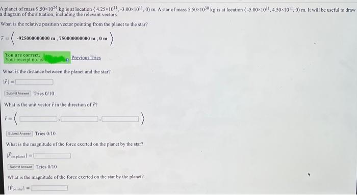 Solved A planet of mass 9.50×1024 kg is at location | Chegg.com
