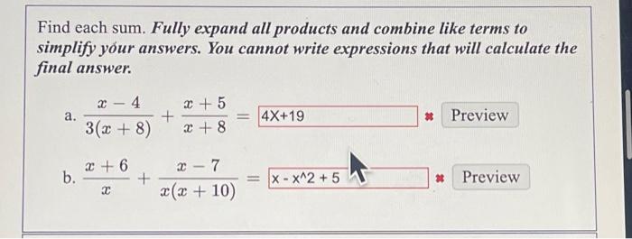 Solved Find each sum. Fully expand all products and combine | Chegg.com