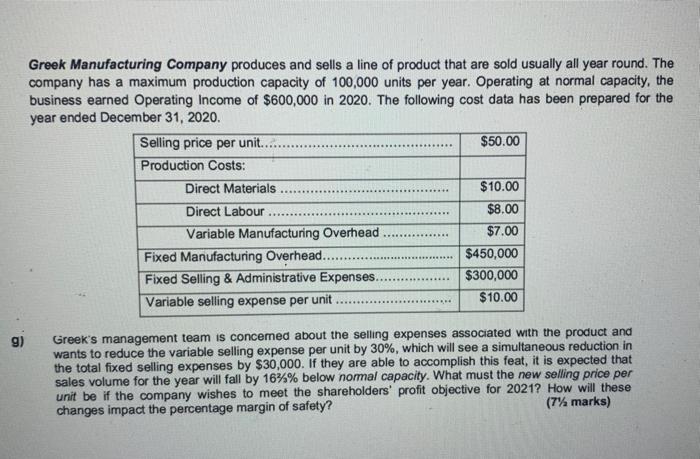 Solved Greek Manufacturing Company produces and sells a line | Chegg.com