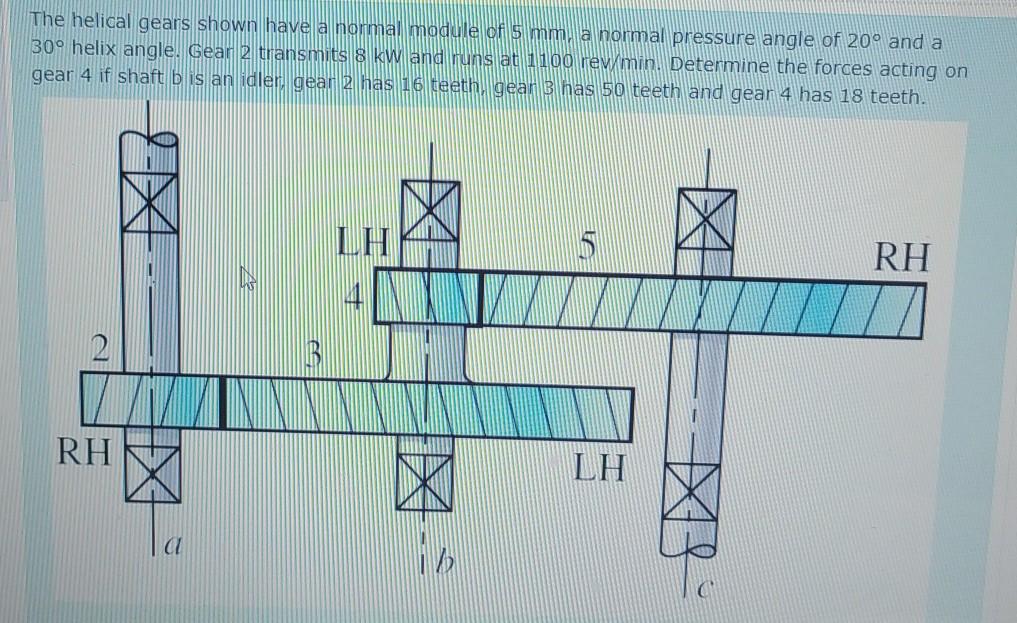 Solved The helical gears shown have a normal module of 5 mm | Chegg.com