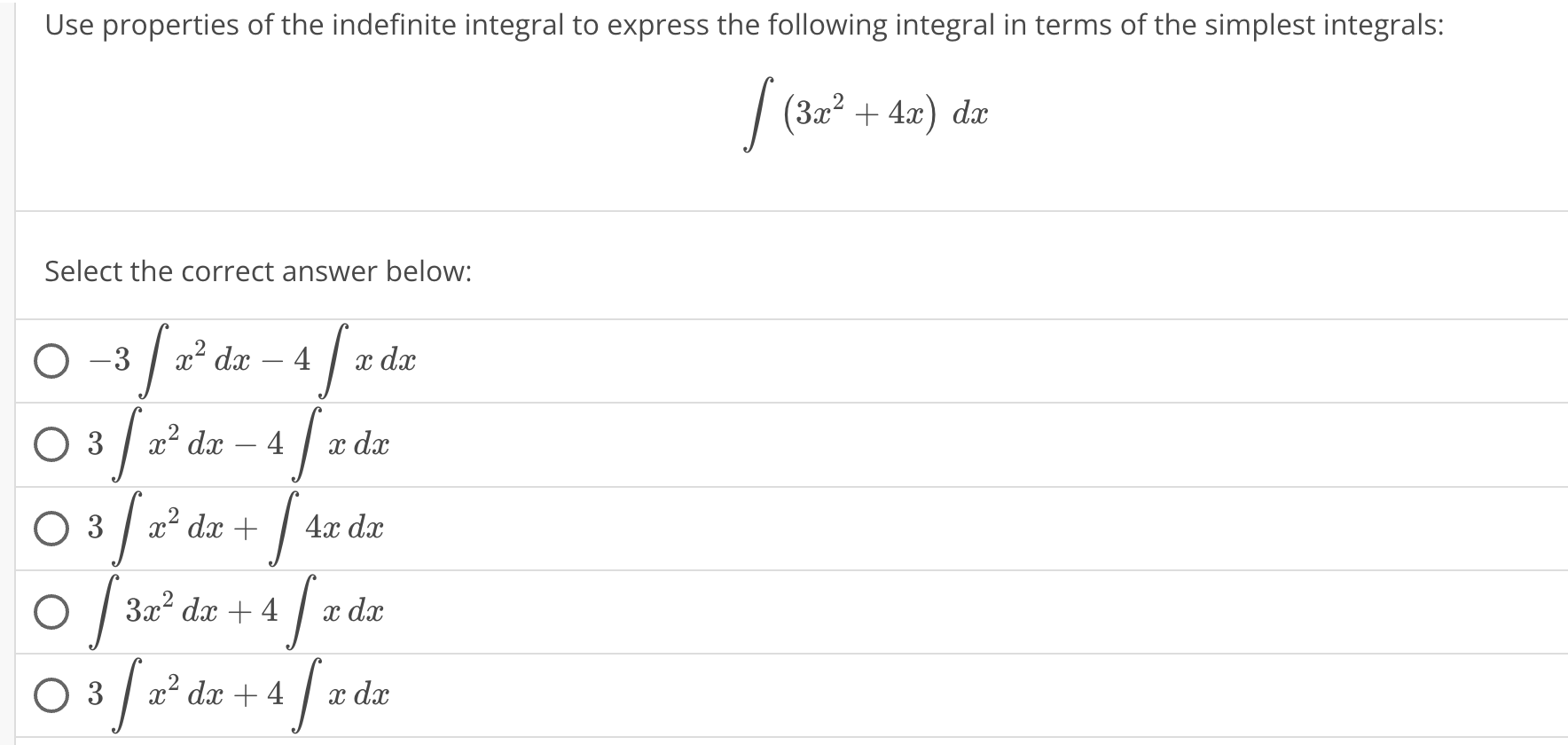 Solved Use properties of the indefinite integral to express | Chegg.com