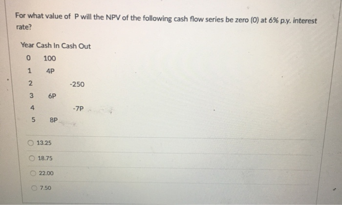 Solved For what value of P will the NPV of the following | Chegg.com