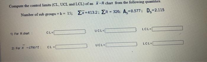 Solved Compute the control limits (CL, UCL and LCL) of an | Chegg.com