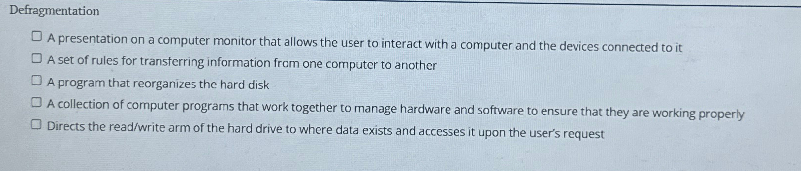 Solved DefragmentationA presentation on a computer monitor | Chegg.com