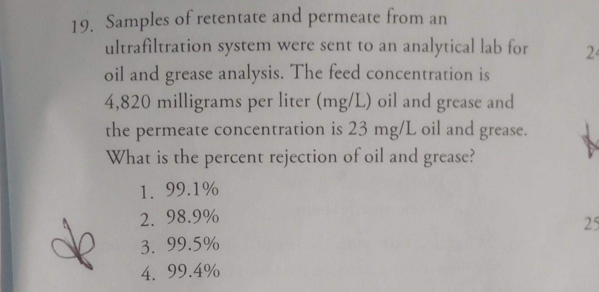 Solved 19. Samples of retentate and permeate from an | Chegg.com