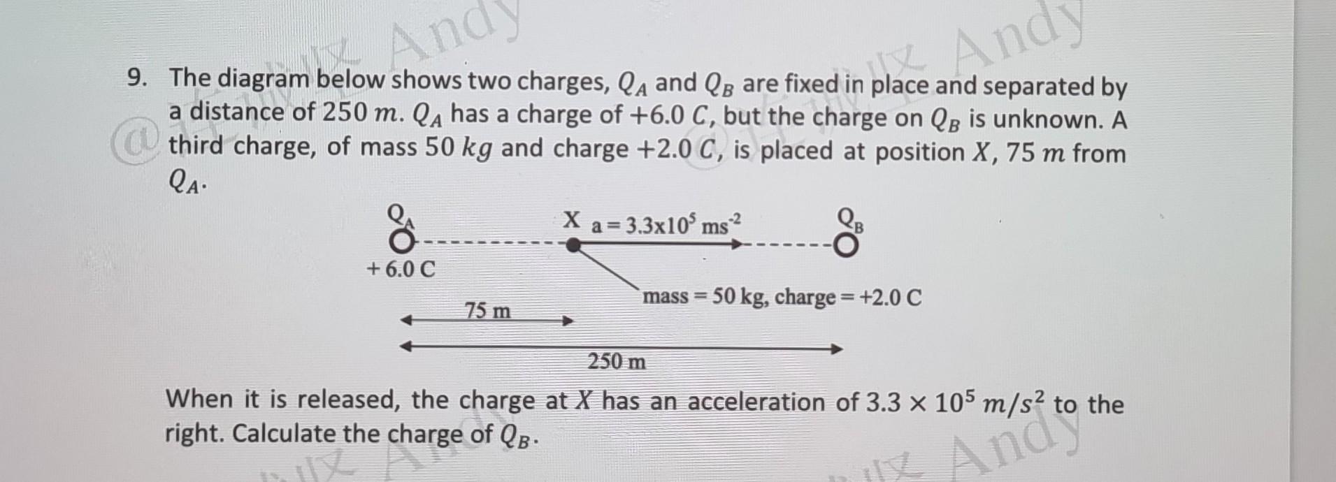 Solved 9. The diagram below shows two charges, QA and QB are | Chegg.com