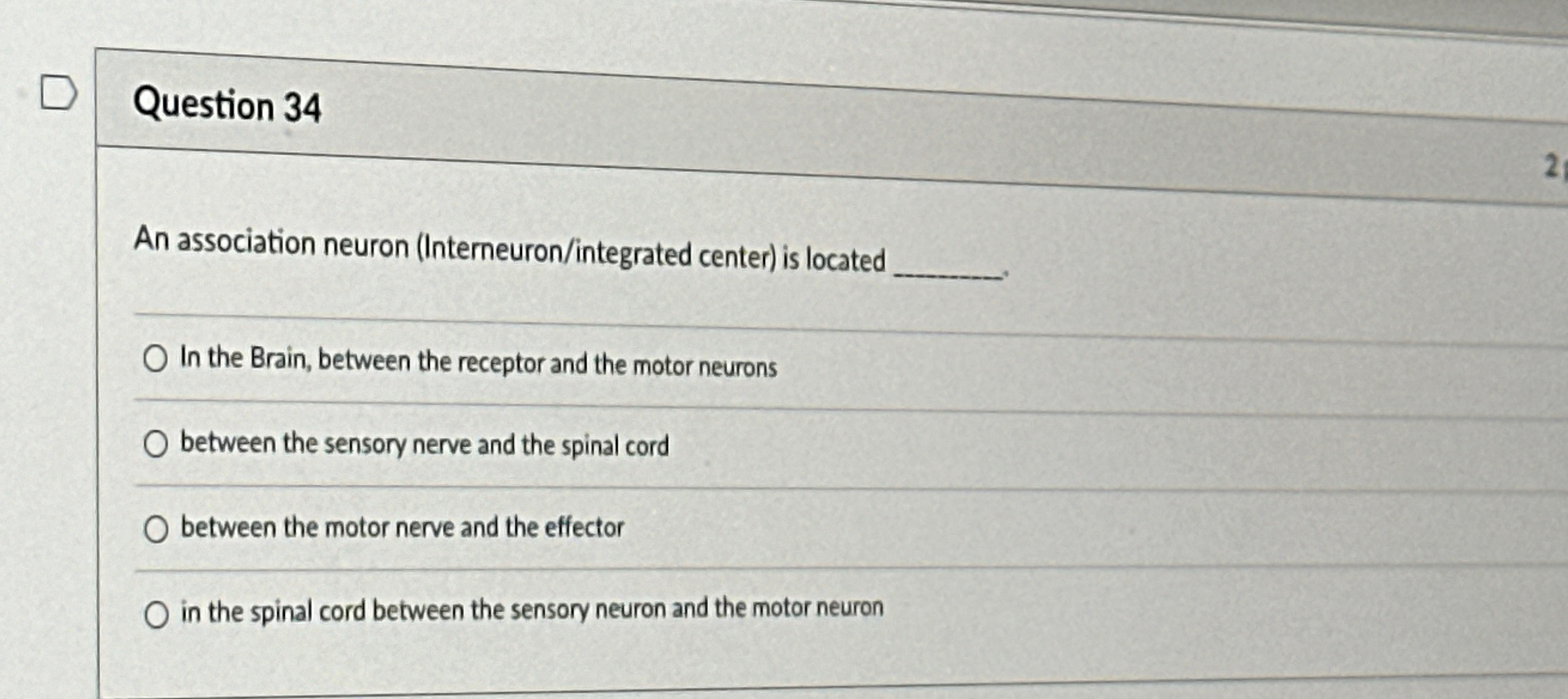 Solved Question 34An association neuron | Chegg.com