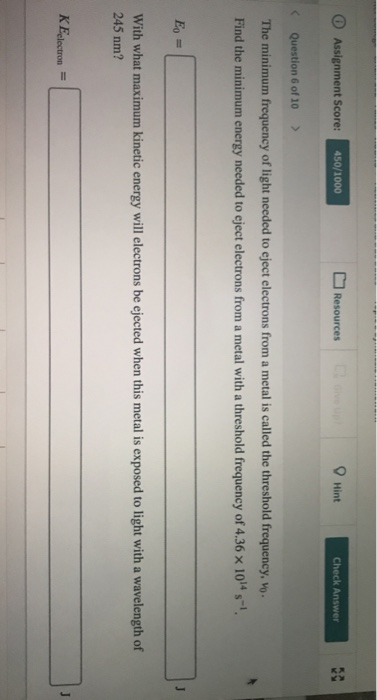 Solved Assignment Score: 450/1000 Resources Hint Check | Chegg.com