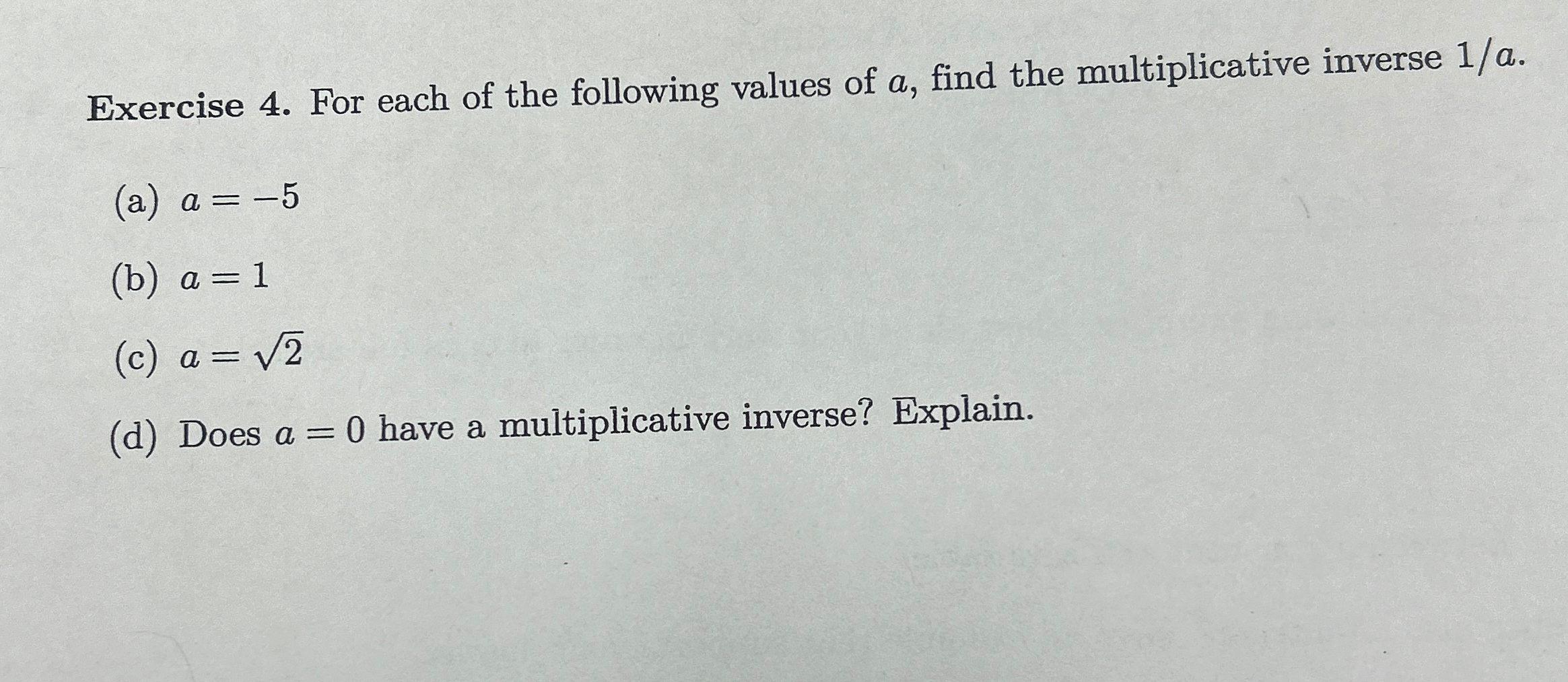 Solved Exercise 4. ﻿For each of the following values of a, | Chegg.com