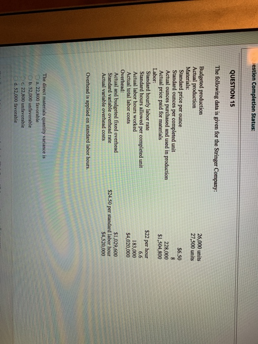 Solved lestion Completion Status: QUESTION 15 The following | Chegg.com