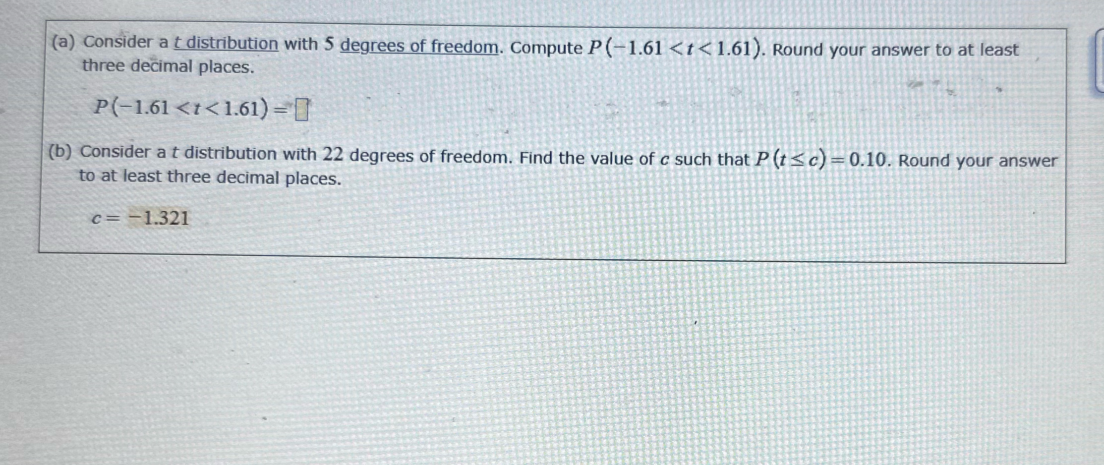 Solved Consider a t distribution with 5 ﻿degrees of freedom. | Chegg.com