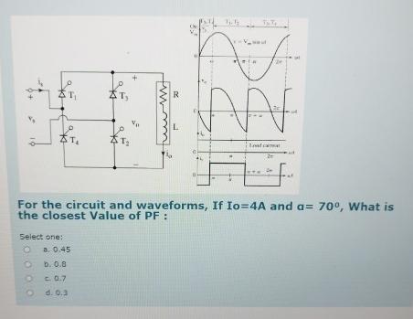 Solved For the circuit and waveforms, If Io=4A and a=70°, | Chegg.com