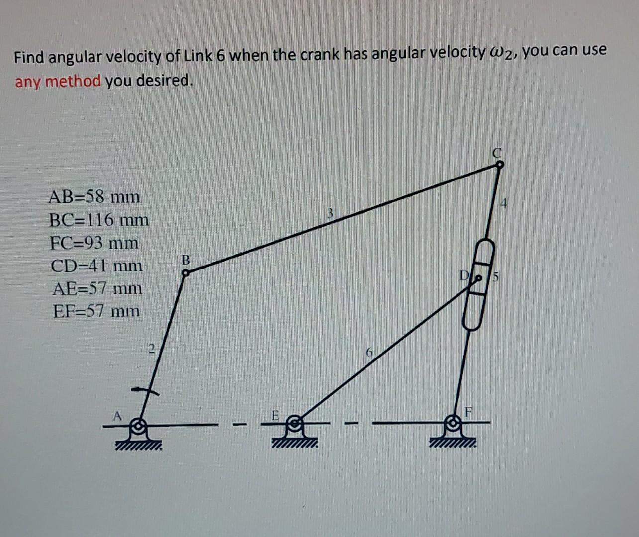 Solved Find angular velocity of Link 6 when the crank has | Chegg.com