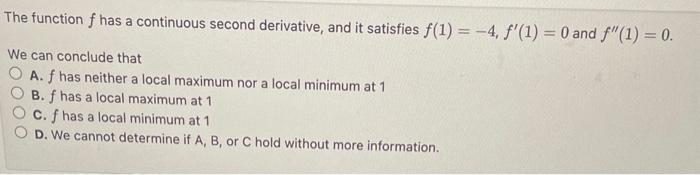 Solved The Function F Has A Continuous Second Derivative