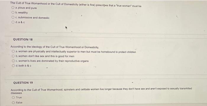 Solved The Cult of True Womanhood or the Cult of Domesticity | Chegg.com