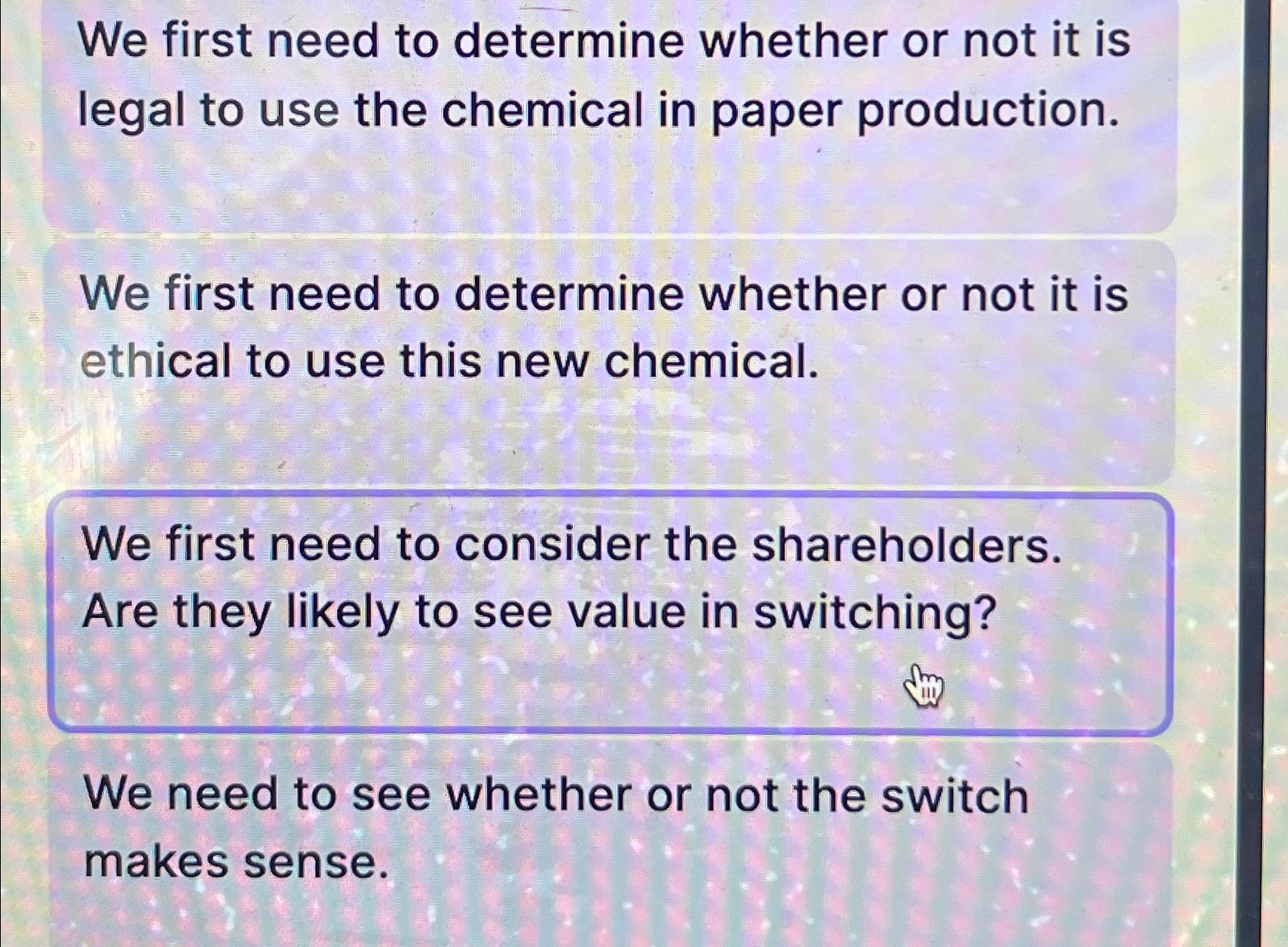 Solved We first need to determine whether or not it is legal | Chegg.com