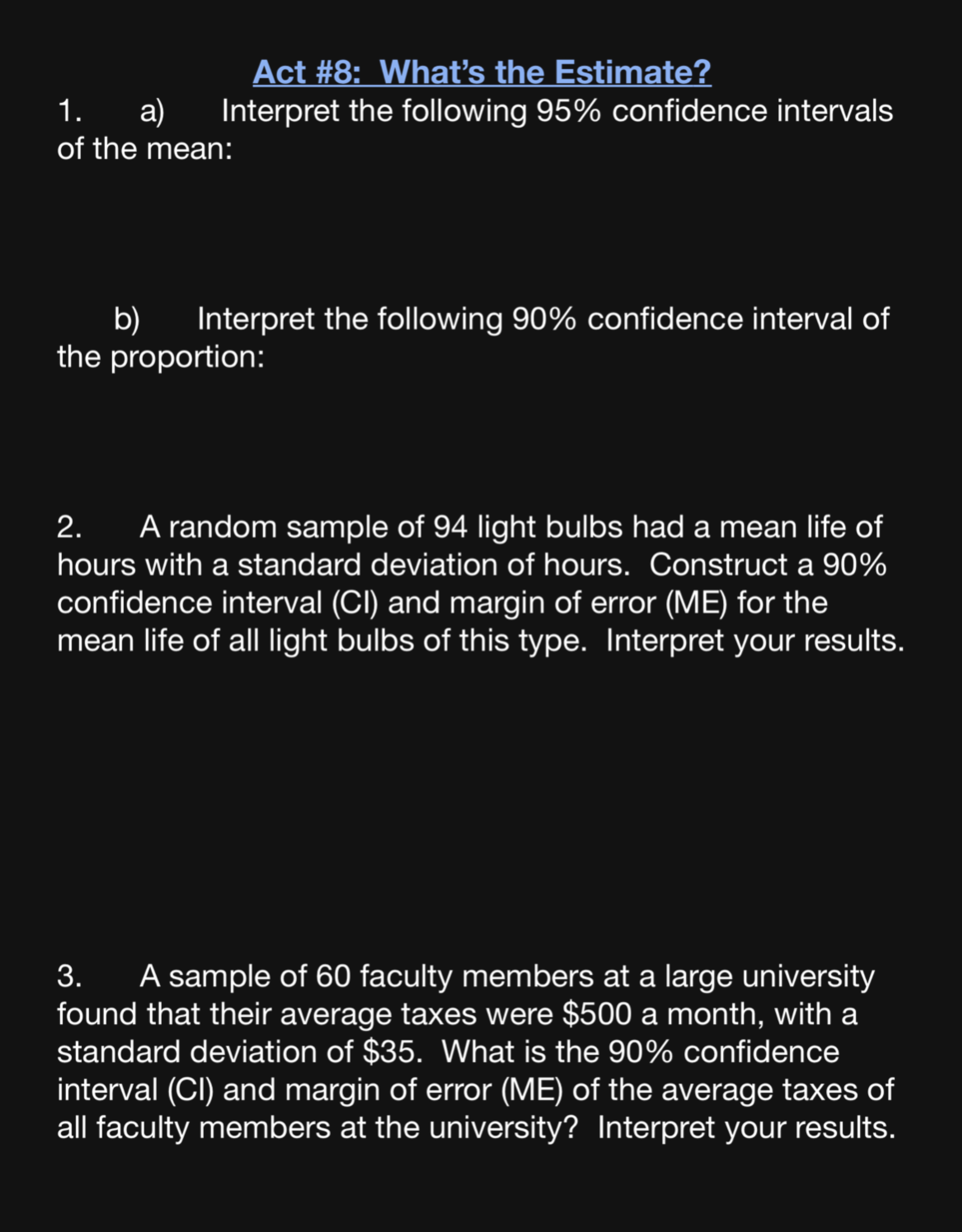 Solved Act #8: What's the Estimate?a) ﻿Interpret the | Chegg.com