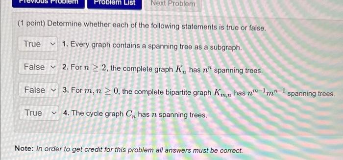 Solved (1 point) Determine whether each of the following | Chegg.com