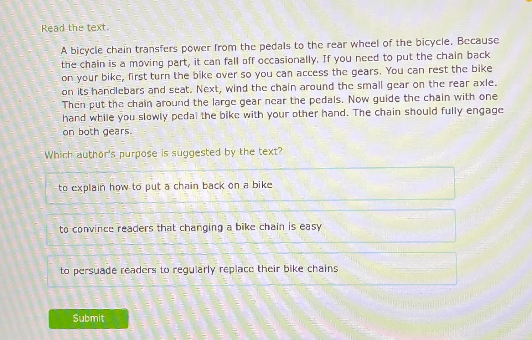 Solved Read the text.A bicycle chain transfers power from | Chegg.com